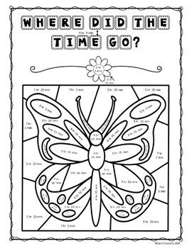 Elapsed Time Color By Code Worksheet Minute Intervals By Carolj Creations