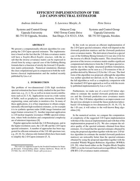 Pdf Efficient Implementation Of The 2 D Capon Spectral Estimator