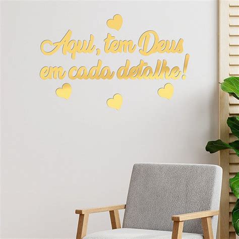 Espelho Aqui tem Deus em cada detalhe Coração Dourado BRPF Decor