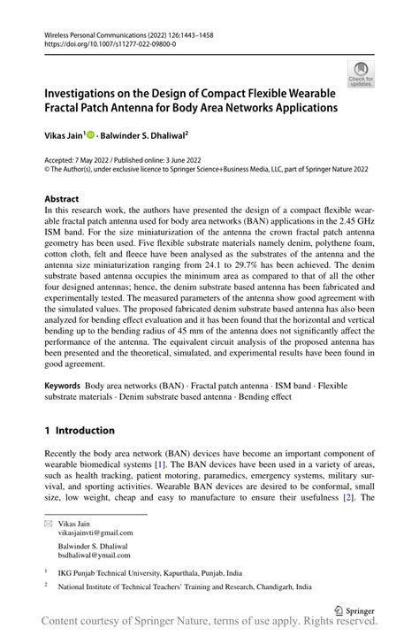 Investigations On The Design Of Compact Flexible Wearable Fractal Patch