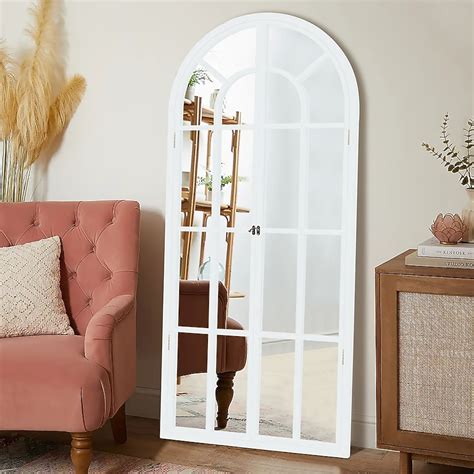 Misty Moon 71x31 Inch Solid Wood Window Pane Right Angled Arched White