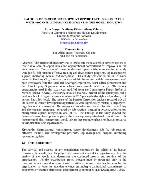 Pdf Factors Of Career Development Opportunities Associated With Organizational Commitment In