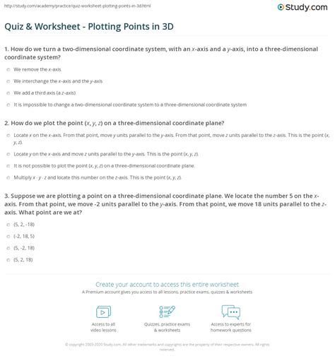 quiz and worksheet plotting points in 3d