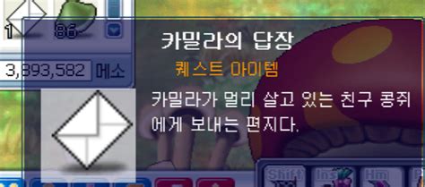 메이플랜드 카밀라의 답장 아랫마을로 가는 두 가지 방법 퀘스트 진행