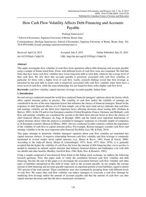 Pdf How Cash Flow Volatility Affects Debt Financing And Accounts Payable
