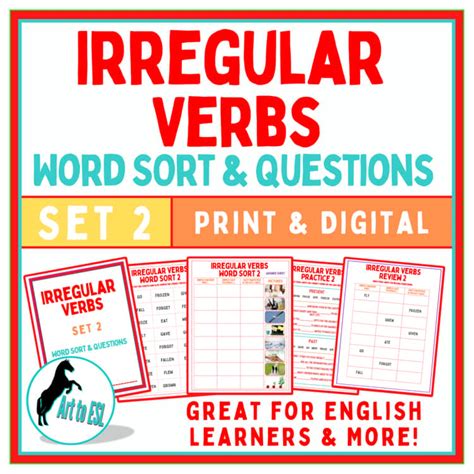 Irregular Verbs Word Sort Questions ELL ESL English Print Digital