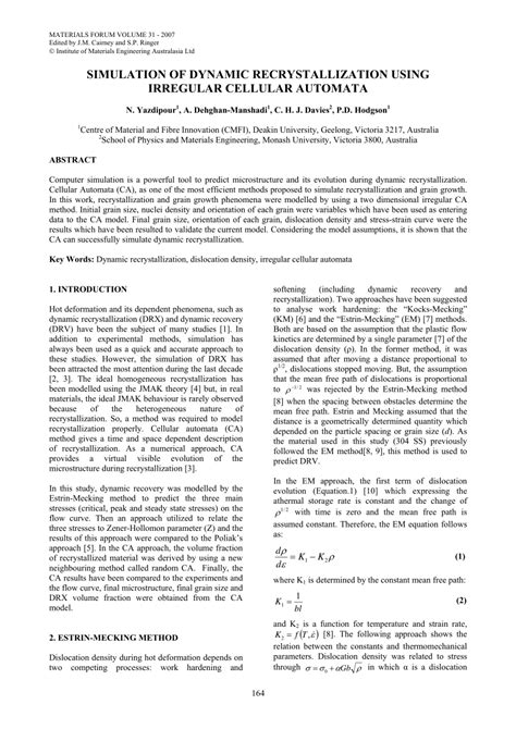 Pdf Simulation Of Dynamic Recrystallization Using Irregular Cellular