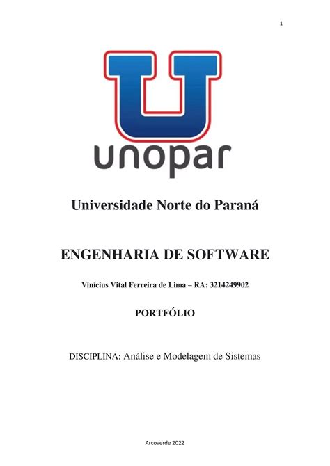 Portifólio de Análise e Modelagem de Sistemas Universidade Norte do
