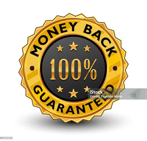매우 강력 하 고 강력한 100 환불 보장 황금 배지 흰색 배경에 고립입니다 100에 대한 스톡 벡터 아트 및 기타 이미지