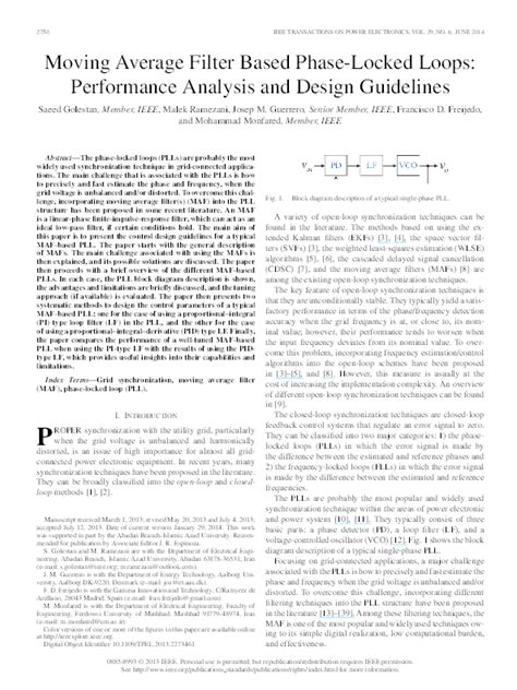 pdf moving average filter based phase locked loops performance