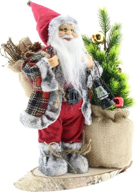 Luxe Afgewerkte Kerst Decoratie Kerstman Staand Naast Kerstboom Zwart