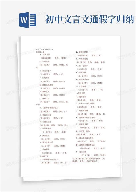 初中文言文通假字归纳Word模板下载 编号lynpraje 熊猫办公