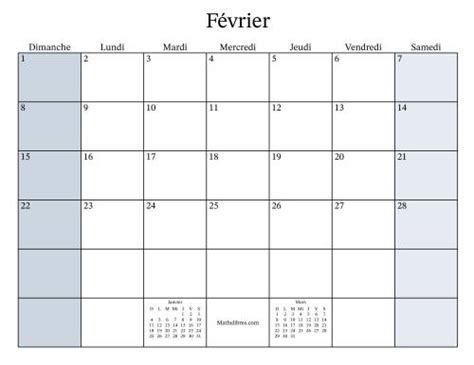 Calendrier remplissable mensuel général avec le 1er janvier tombant un