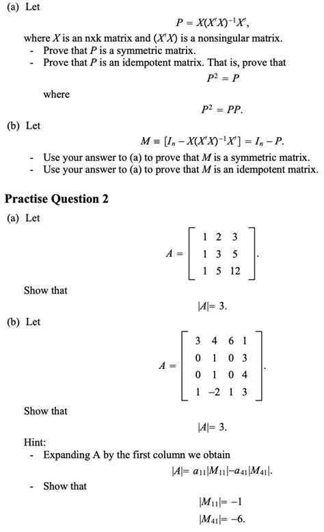 solved p x x′x −1x′ where x is an nxk matrix and x′x is a
