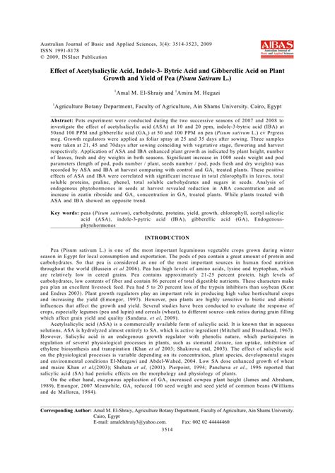 PDF Effect Of Acetylsalicylic Acid Indole 3 Bytric Acid And