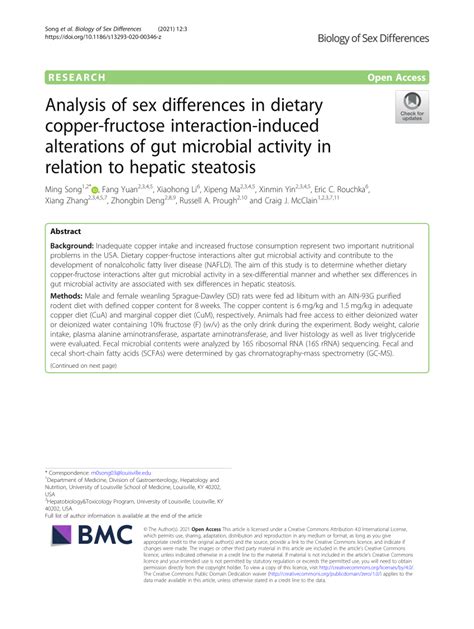 Pdf Analysis Of Sex Differences In Dietary Copper Fructose