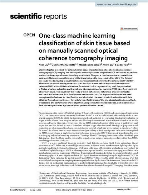Pdf One Class Machine Learning Classification Of Skin Tissue Based On Manually Scanned Optical