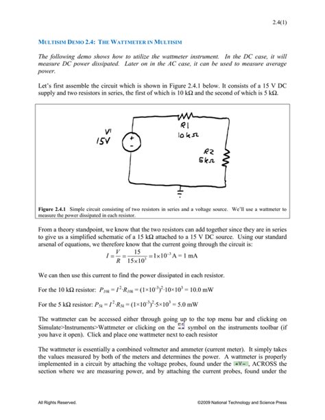 Multisim Wattmeter Demo Dc Circuit Power Measurement