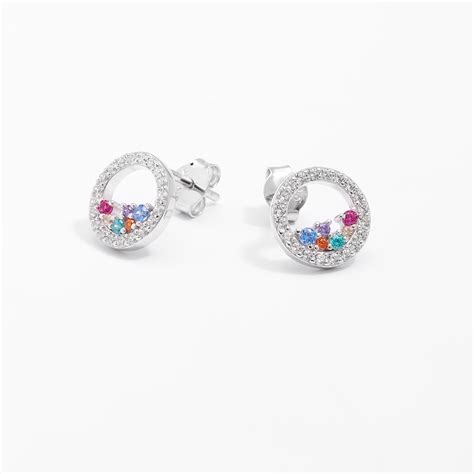 Sterling Silver Scattered Bright Coloured Zirconia Open Circle Stud