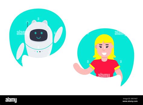 robot chatbot head icon sign in the speech bubble talking with girl