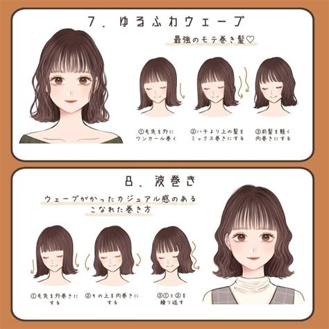 ボブ向け 基本の巻き方 垢抜け 9style Pyom イラスト 簡単 ヘアアレンジ ボブ ボブヘア