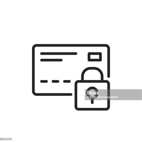 신용 카드와 잠금 라인 아이콘입니다 안전한 지불 신용 카드 거래 온라인 지불 개념 얇은 선 디자인입니다 벡터 아이콘 개념에 대한