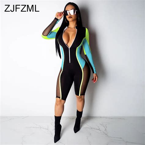 Buy Contrast Color Sexy Overalls For Women Mesh