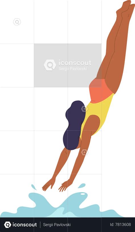 Best Cute Woman Jump In Swimming Pool Illustration Download In Png