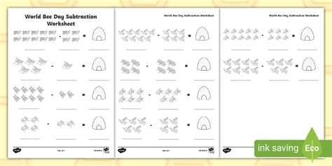 World Bee Day Subtraction Activity Sheet Lehrer Gemacht