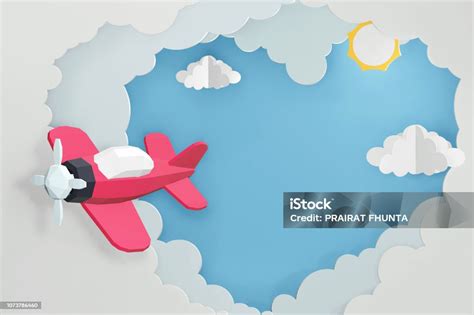 심장의 종이 예술 스타일 핑크 비행기 비행 하늘에 당신의 삶에 3d 렌더링 디자인 사랑된 하는 사람에 대 한 로맨틱 예쁜 귀여운 완벽 한 발렌타인의 날 카드와 구름 형성 2