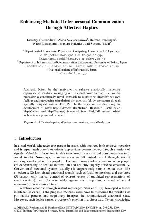 Pdf Enhancing Mediated Interpersonal Communication Through Affective