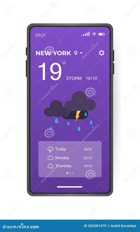 Mobile Weather App Interface Design Gui Elements For Weather Forecast