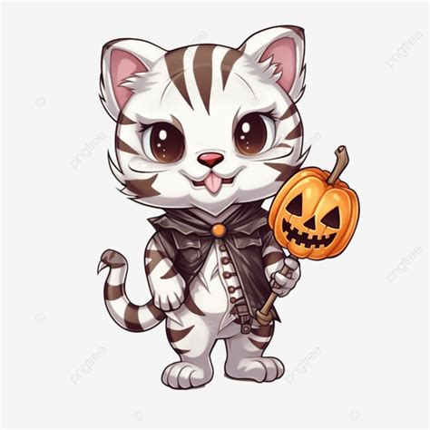 Cute Tiger Wearing Skeleton Halloween Costume And Carrying Lollipop