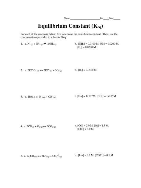 Keq Equilibrium Constant Pdf