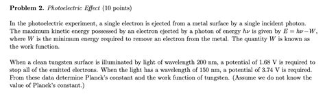 Solved Problem 2 Photoelectric Effect 10 Points In The