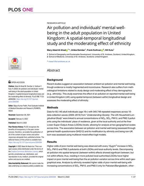 Pdf Air Pollution And Individuals Mental Well Being In The Adult