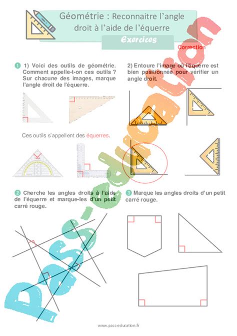 Reconnaitre Langle Droit à Laide De Léquerre Exercices De Géométrie Pour Le Ce1 Cycle 2