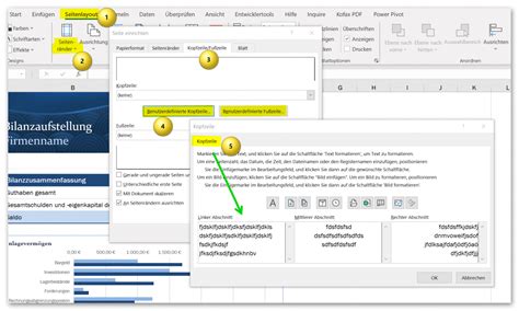 kopfzeile und fußzeile in excel einfügen und bearbeiten