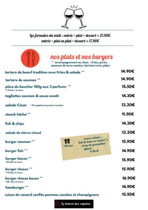 Speisekarte 2024 Le Bistrot Des Copains In Colombes TheFork