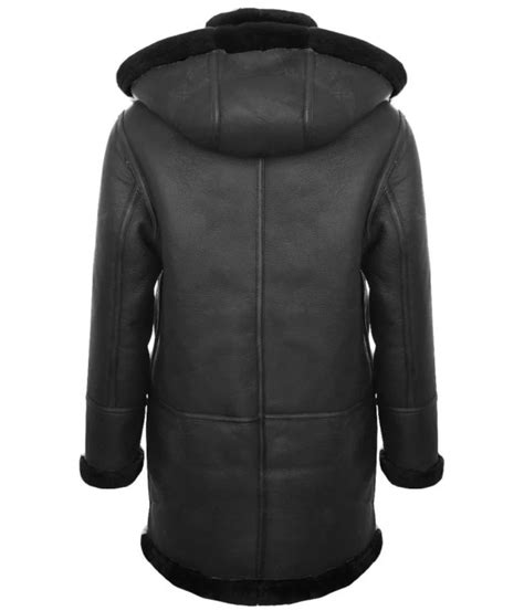 Mens Shearling Sheepskin Duffle Coat Ww2 Uk Winter 34 Leather Hood