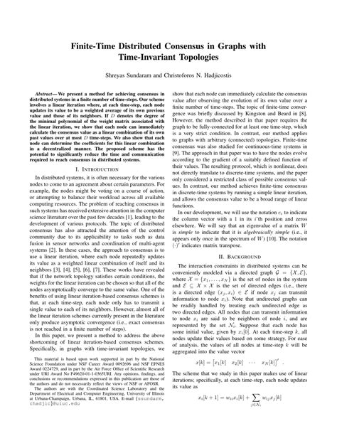 Pdf Finite Time Distributed Consensus In Graphs With Time Invariant
