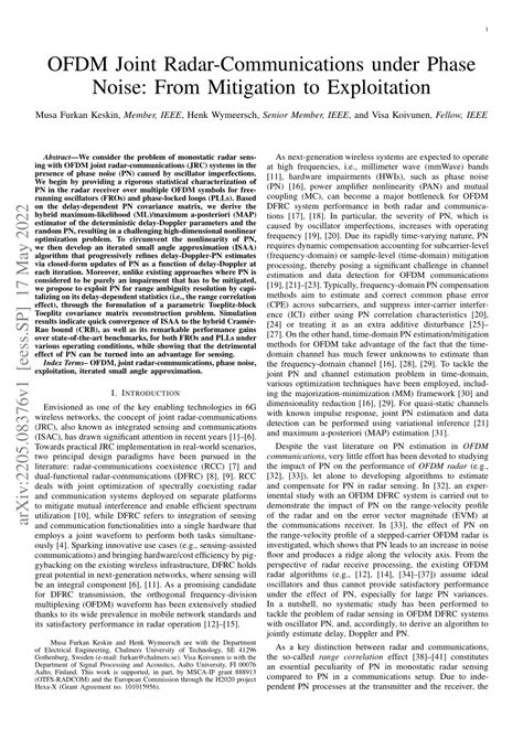 Pdf Ofdm Joint Radar Communications Under Phase Noise From Mitigation To Exploitation