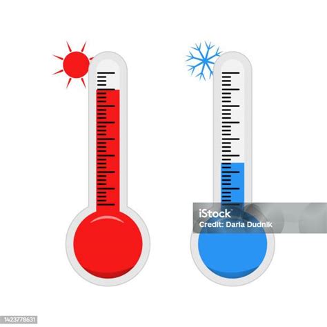 날씨 온도계 열과 추위가 있습니다 빨간색과 파란색 눈금 공기 온도의 측정 과학에 대한 스톡 벡터 아트 및 기타 이미지 과학