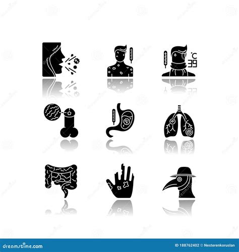 Infectious Illnesses Drop Shadow Black Glyph Icons Set Various