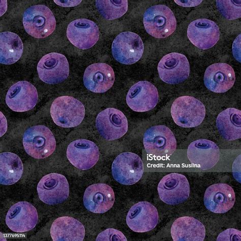 손으로 그린 수채화 종이 컷 블루 베리 어두운 에 매끄러운 패턴 귀여운 가와이이 배경 벽지 섬유 선물 또는 농민 시장 상품 포장에 적합 합니다 건강한 식생활에 대한 스톡