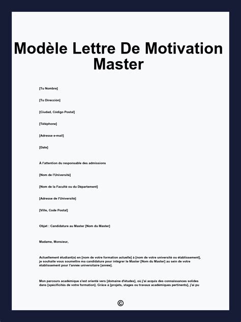 Modèle Lettre De Motivation Master