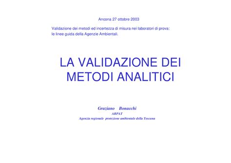 Validazione Dei Metodi Analitici Slide Di Chimica Docsity