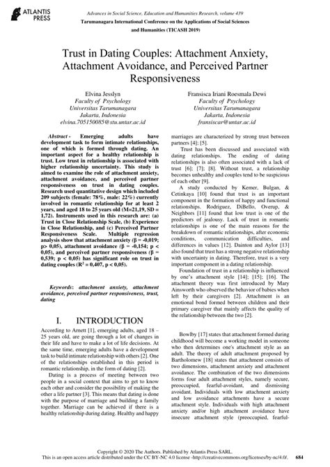 Pdf Trust In Dating Couples Attachment Anxiety Attachment Avoidance