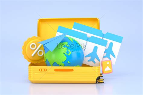 3d 입체 여행가방 비행기 티켓 장면 배경 사진 및 창의적인 일러스트 무료 다운로드 Lovepik