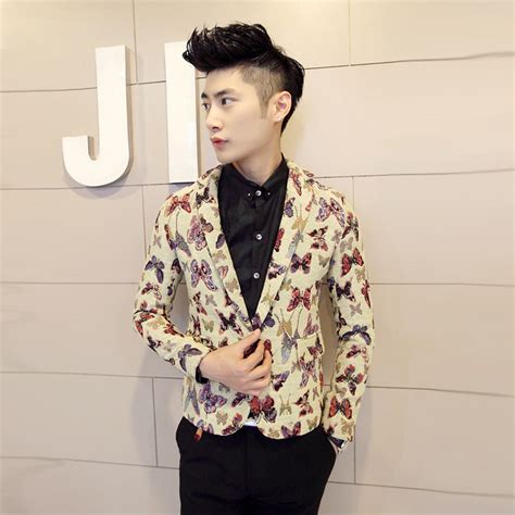 发型师时尚服装外套男夜场酒吧男歌手舞台演出服蝴蝶印花修身西服雅柔6668